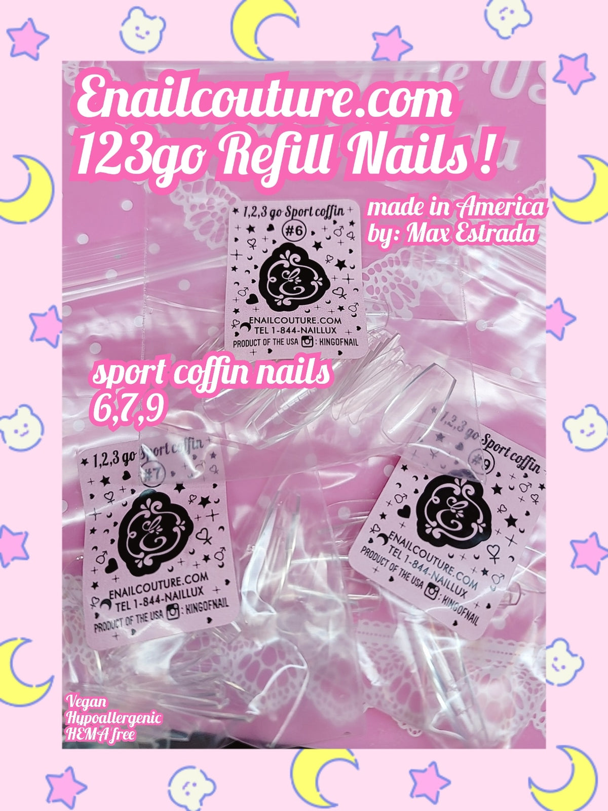 123go Refill Nails Sport Coffin (Soft Gel Nail Tips- Clear Cover Full ...