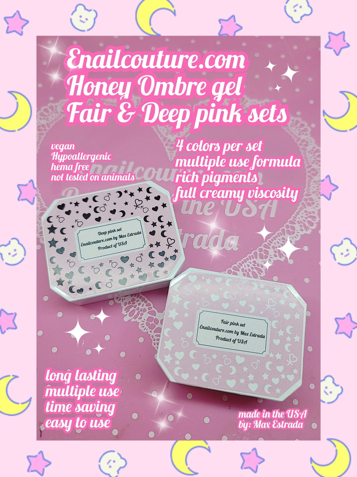 Honey Ombre Fair & Deep Pink Sets (Gradient Painting Gel, 4 Colors Omb ...