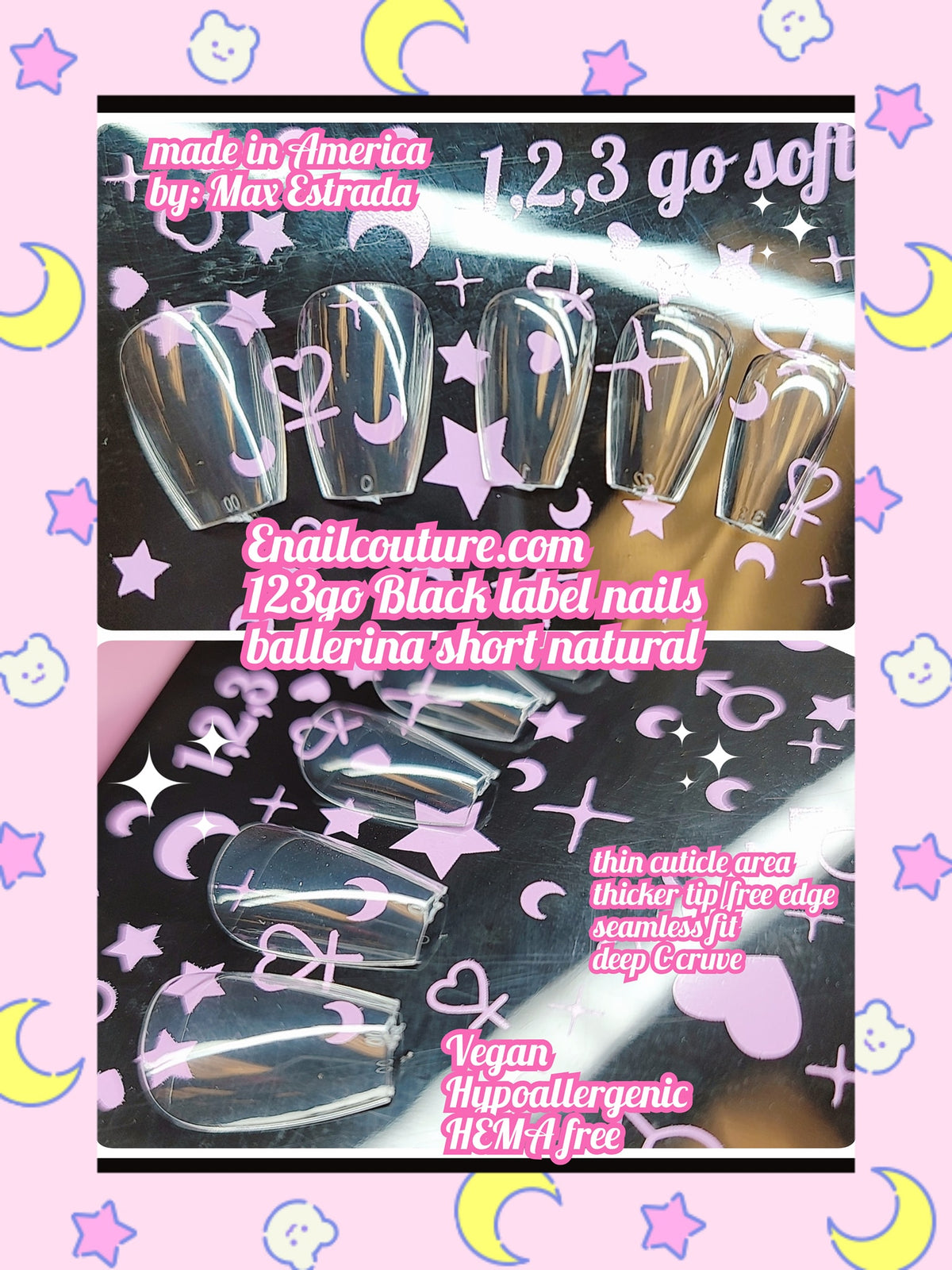 123go Black Label Nails Ballerina Natural Short (Soft Gel Nail Tips- C ...