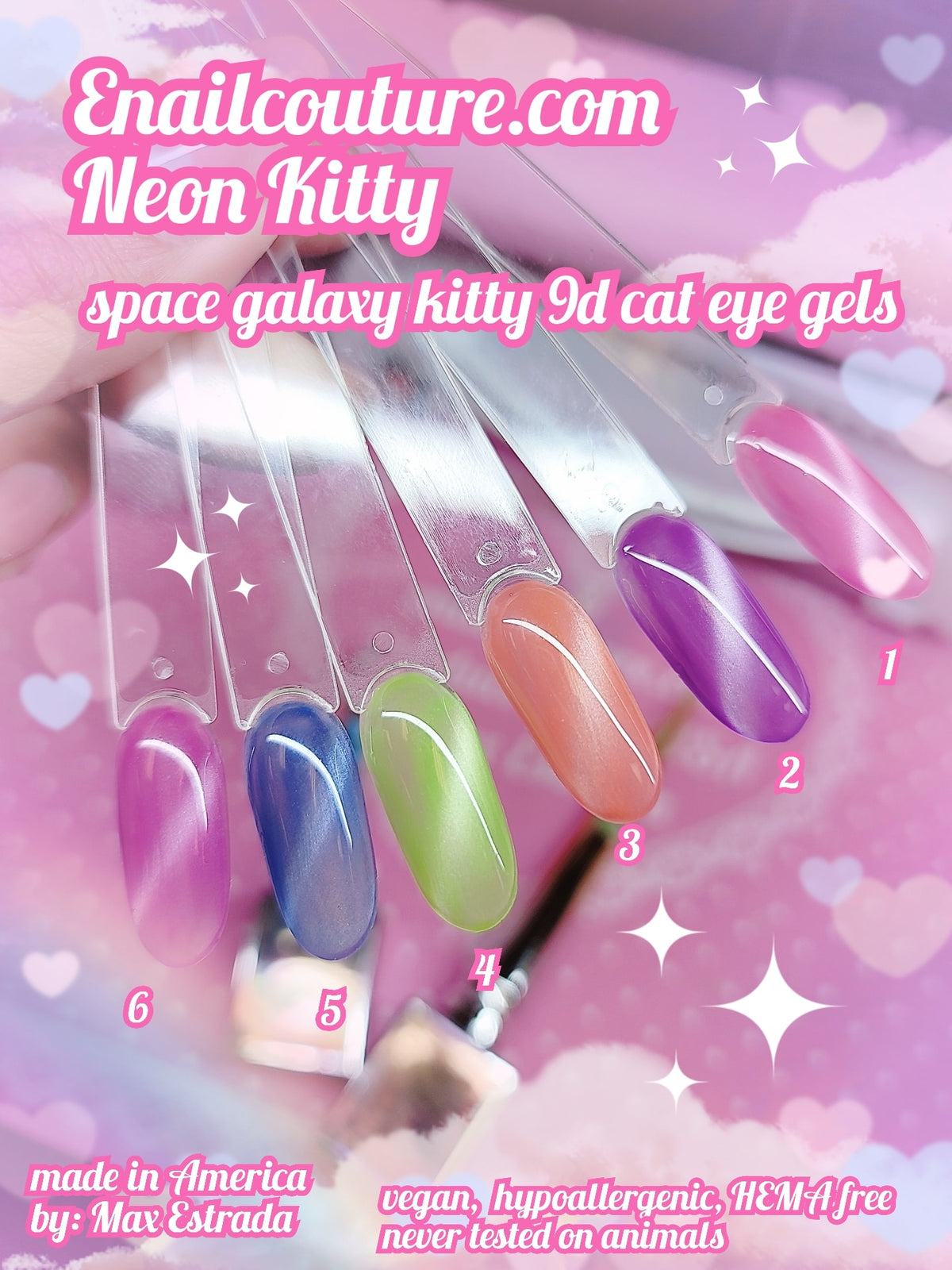Neon Kitty (Neon Cat Eye Gel Nail Polish, 6 Colors Magnetic Gel Nail P ...