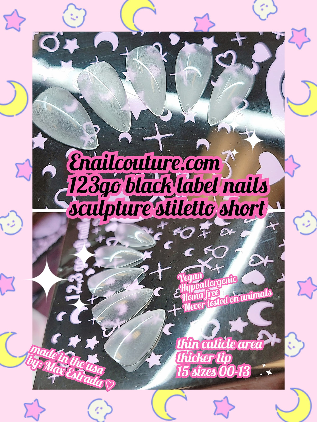 123go Black Label Nails Sculpture Stiletto Short (Soft Gel Nail Tips ...