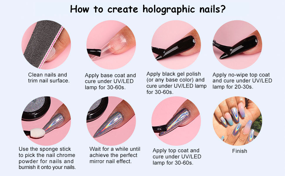 Hologram Chrome Pigment Set, solid pigment! (Holographic Nail Powder S ...