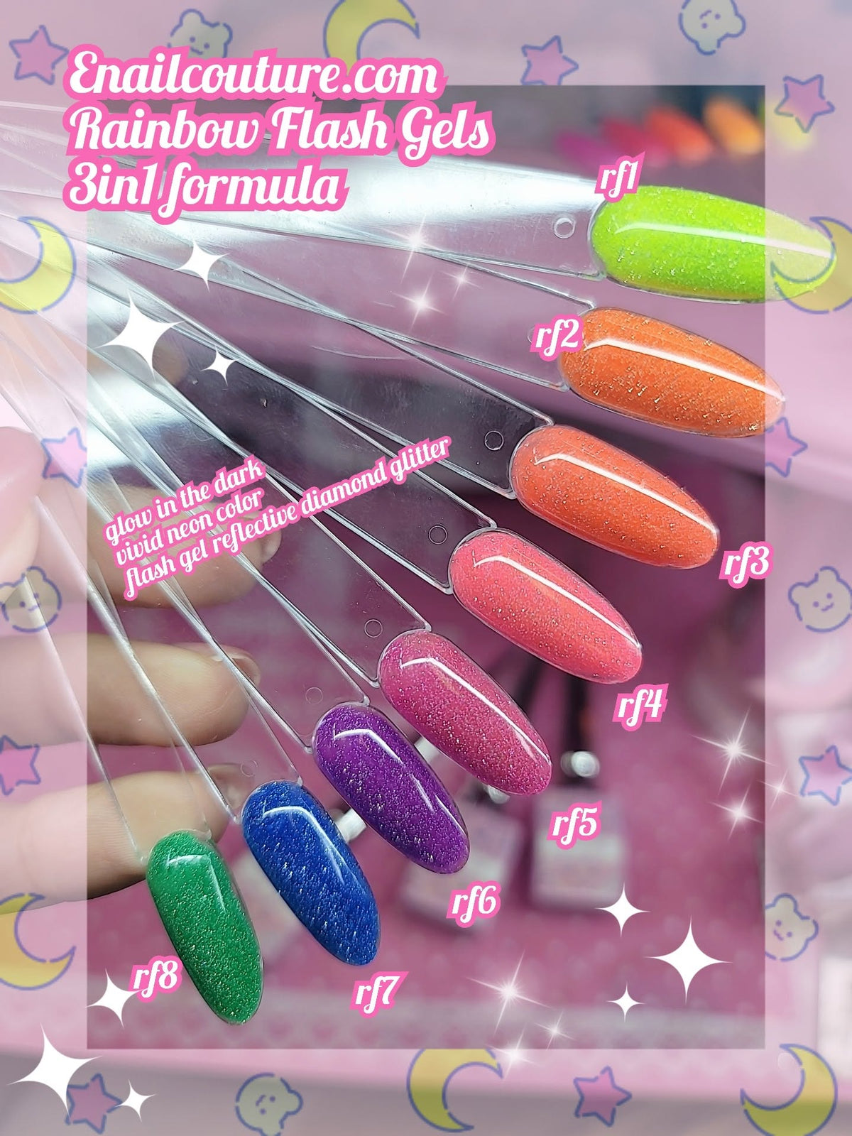 Rainbow Flash Gels!~ (Luminous Reflective Gel Polish, Glow in Dark Gel ...