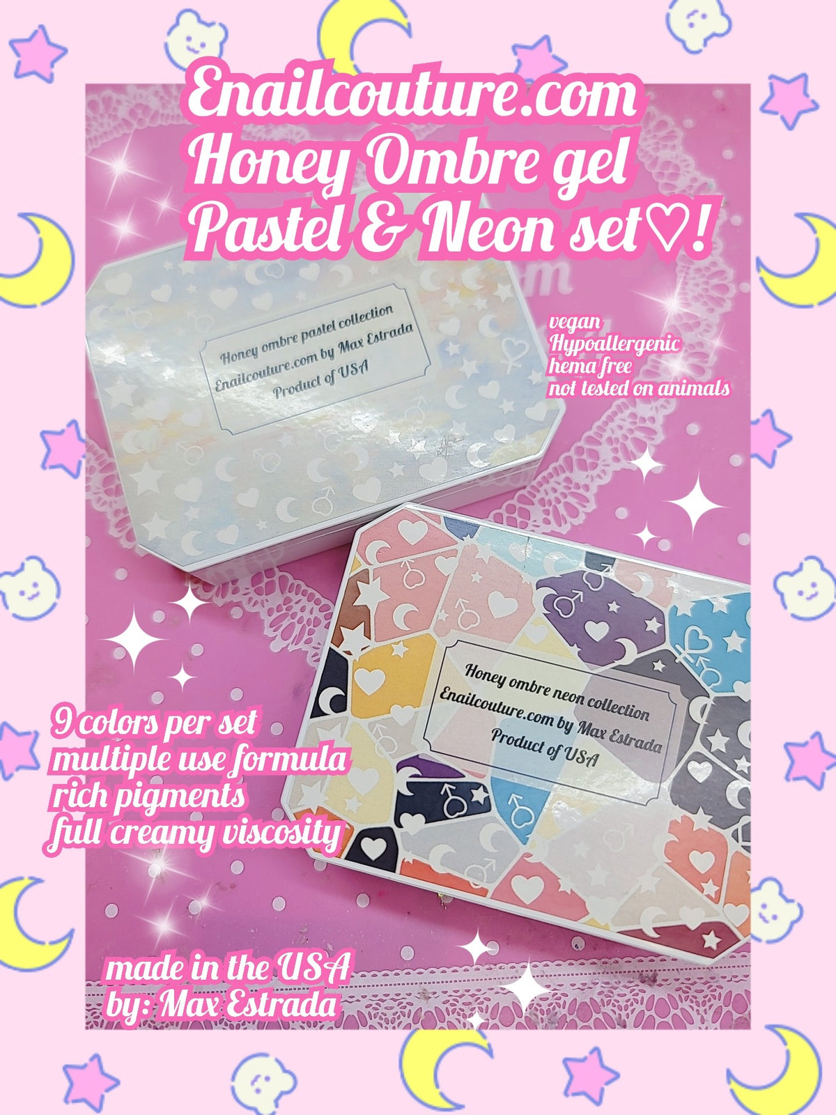 Honey Ombre Neon & Pastel Set (Gradient Painting Gel, 9 Colors Ombre G ...