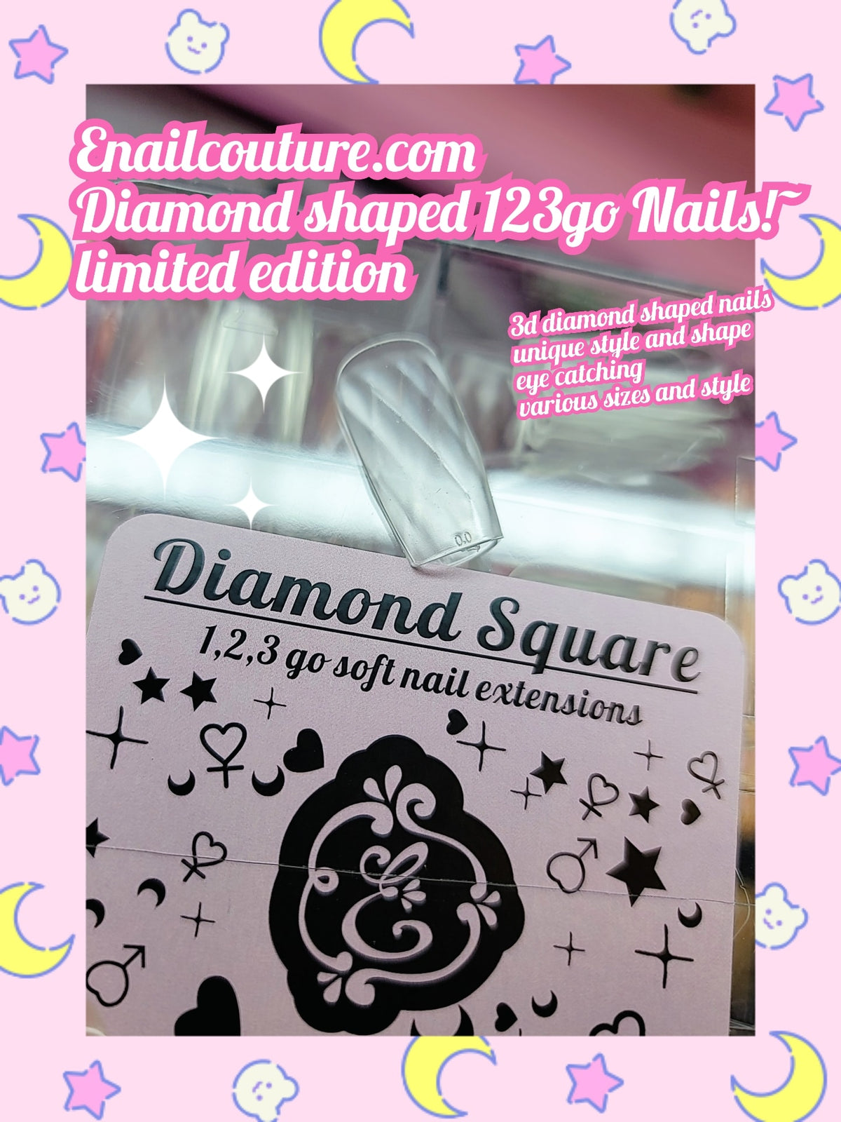 Diamond 123go nails (3D Diamond Shaped Nail, Extension Clear Full Cove ...