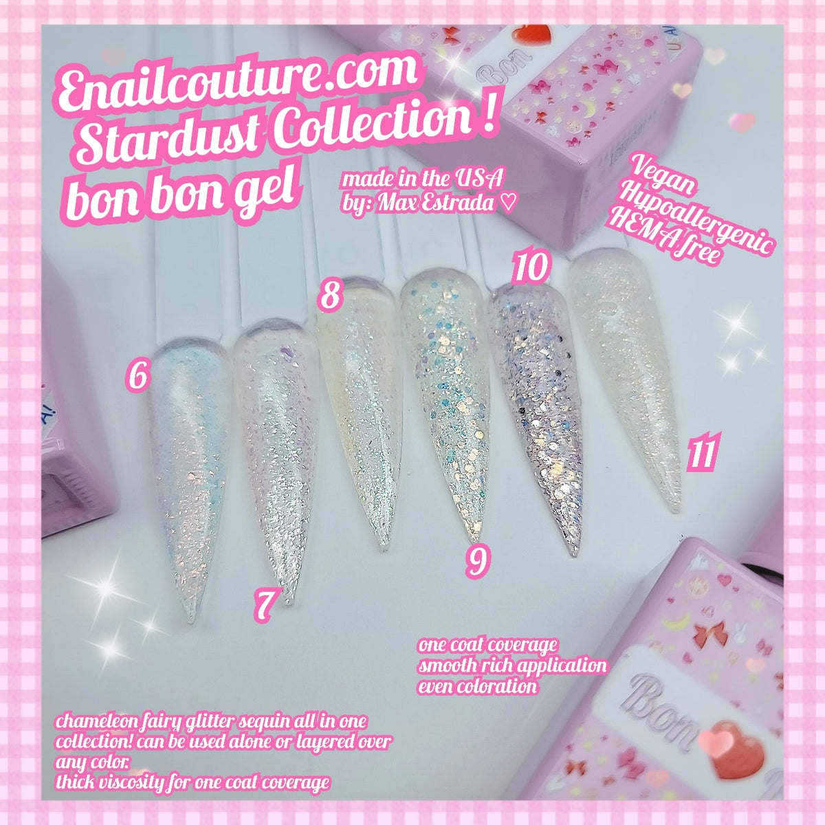 Stardust Bon Bon gel (Glitter Inspire Gel Nail Polish of 6 Colors Incl ...